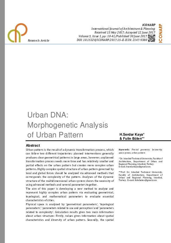 (PDF) Urban DNA: Morphogenetic Analysis of Urban Pattern