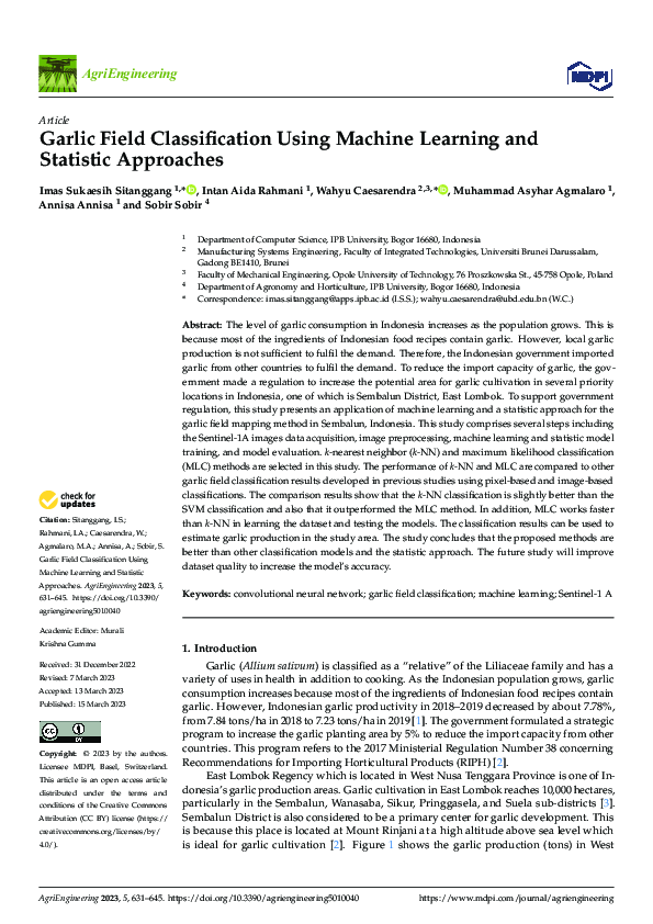 (PDF) Garlic Field Classification Using Machine Learning and Statistic Approaches