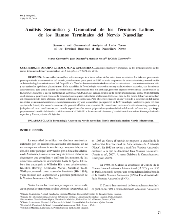 (PDF) Análisis Semántico y Gramatical de los Términos Latinos de los Ramos Terminales del Nervio ...