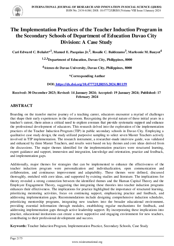 (PDF) The Implementation Practices of the Teacher Induction Program in ...