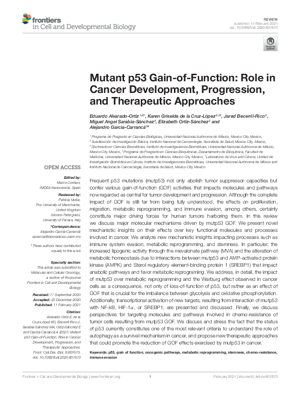 (PDF) Mutant p53 Gain-of-Function: Role in Cancer Development ...
