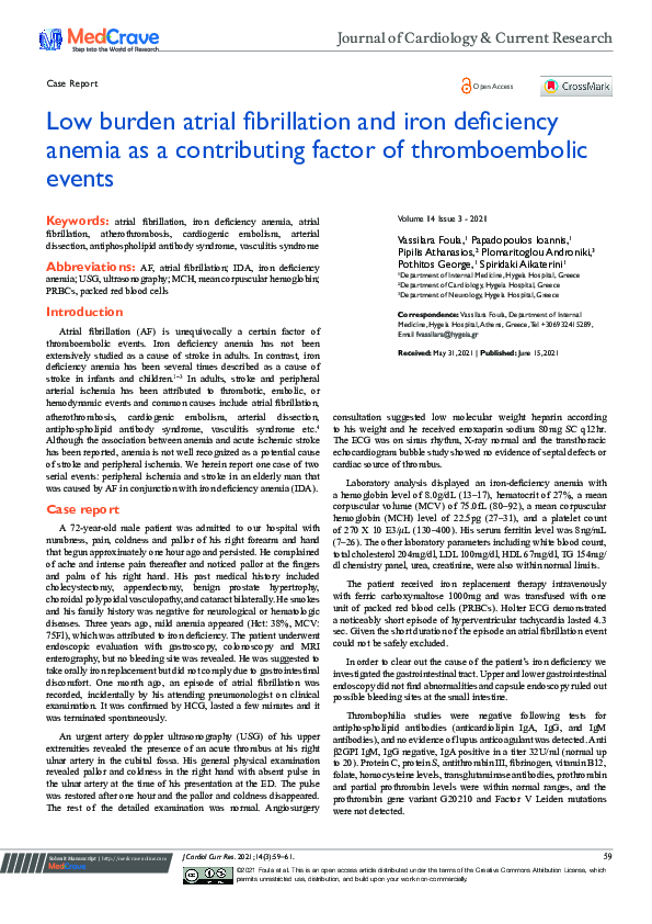 (PDF) Low burden atrial fibrillation and iron deficiency anemia as a ...