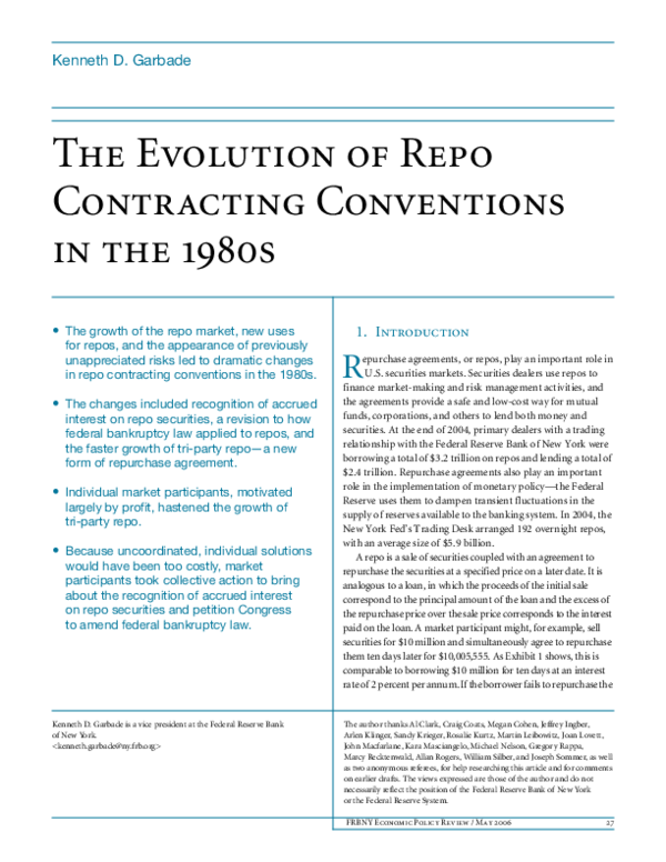 (PDF) The evolution of repo contracting conventions in the 1980s