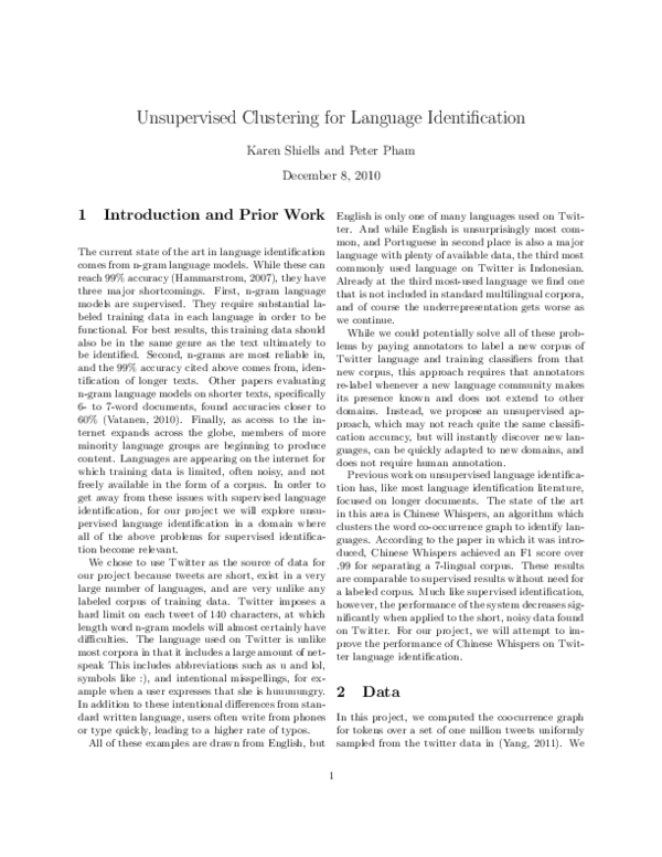 (PDF) Unsupervised Clustering for Language Identification