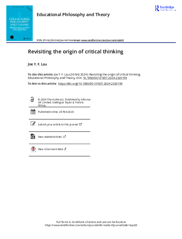(PDF) Revisiting the origin of critical thinking