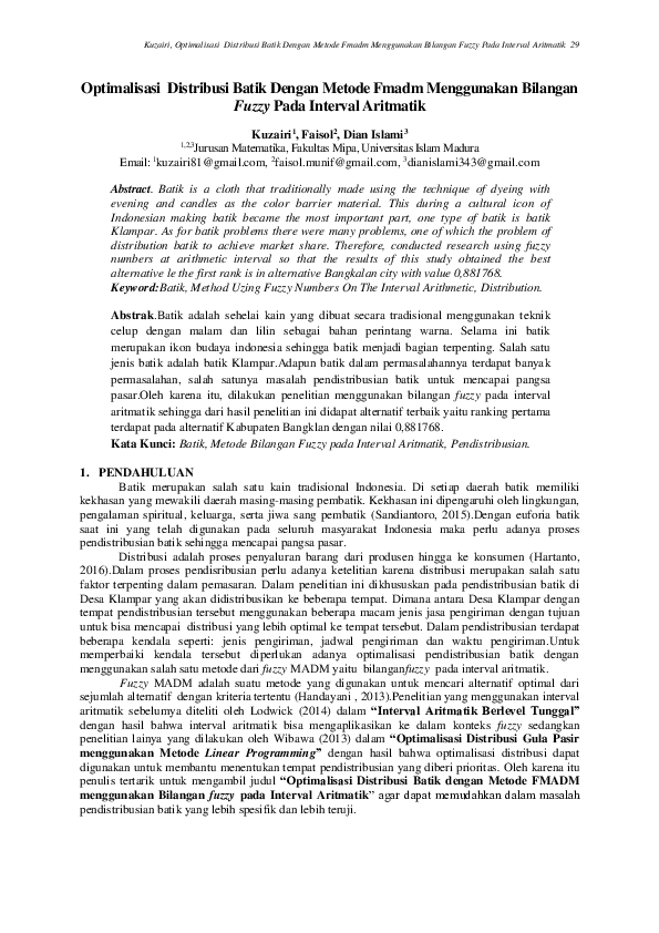 (PDF) Optimalisasi Distribusi Batik Dengan Metode Fmadm Menggunakan Bilangan Fuzzy Pada Interval ...