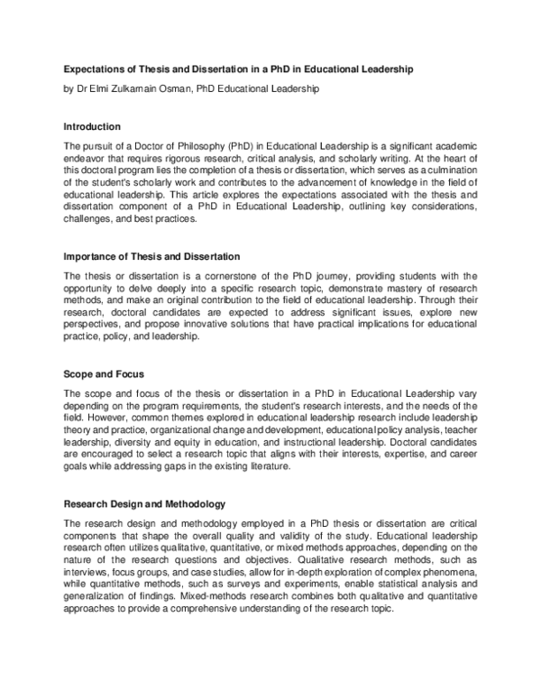(PDF) Expectations of Thesis and Dissertation in a PhD in Educational ...