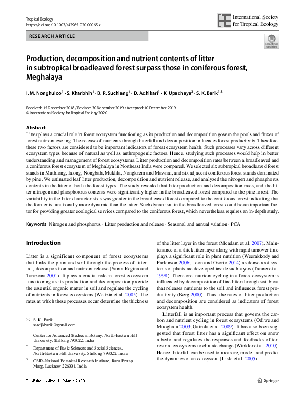 (PDF) Production, decomposition and nutrient contents of litter in ...