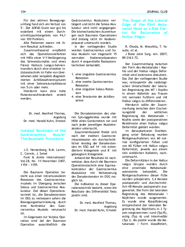(PDF) Isolated Recession of the Gastrocnemius Muscle: The Baumann ...