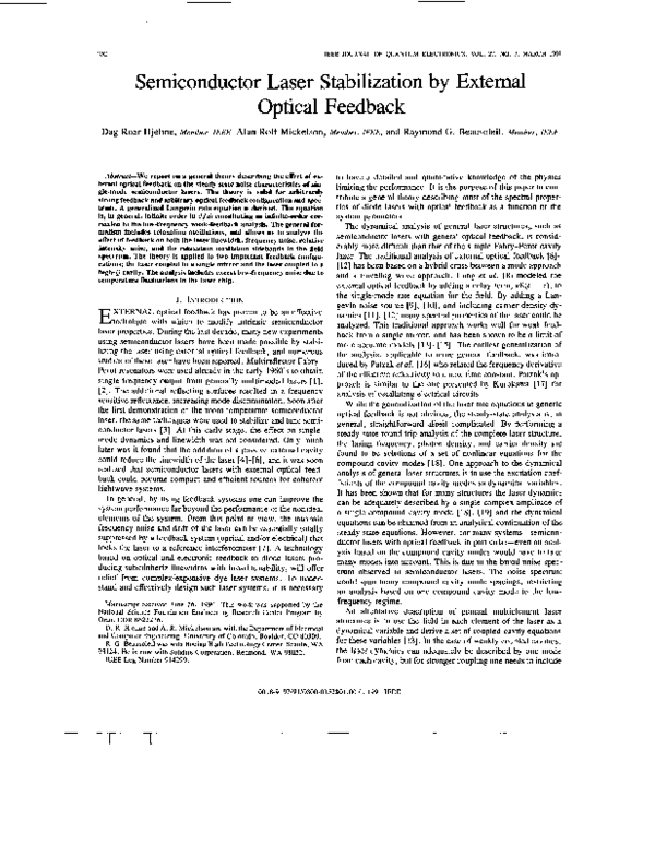(PDF) Semiconductor Laser Stabilization By External Optical Feedback