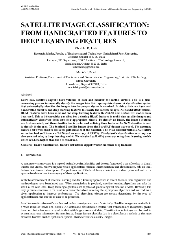 (PDF) Satellite Image Classification: From Handcrafted Features to Deep Learning Features