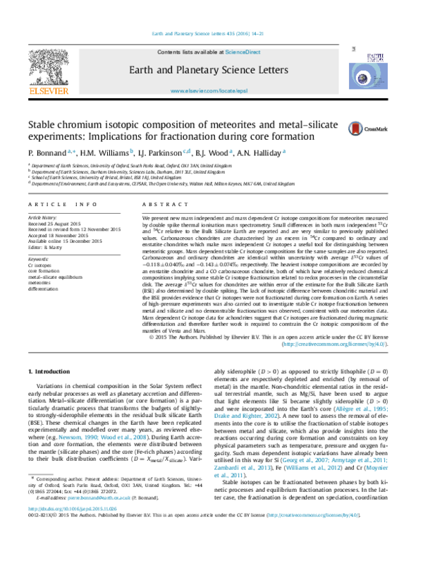 (PDF) Stable chromium isotopic composition of meteorites and metal ...