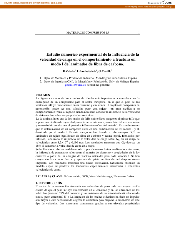 (PDF) Estudio numérico experimental de la influencia de la velocidad de ...