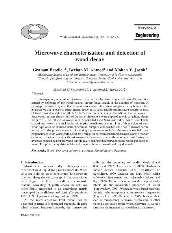 (PDF) Microwave characterisation and detection of wood decay