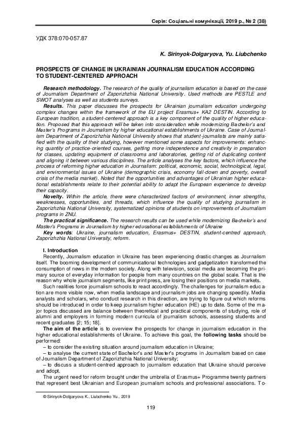 (PDF) Prospects of Change in Ukrainian Journalism Education According ...