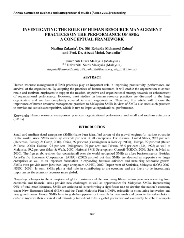 (PDF) Investigating the role of human resource management practices on the performance of SME: A ...