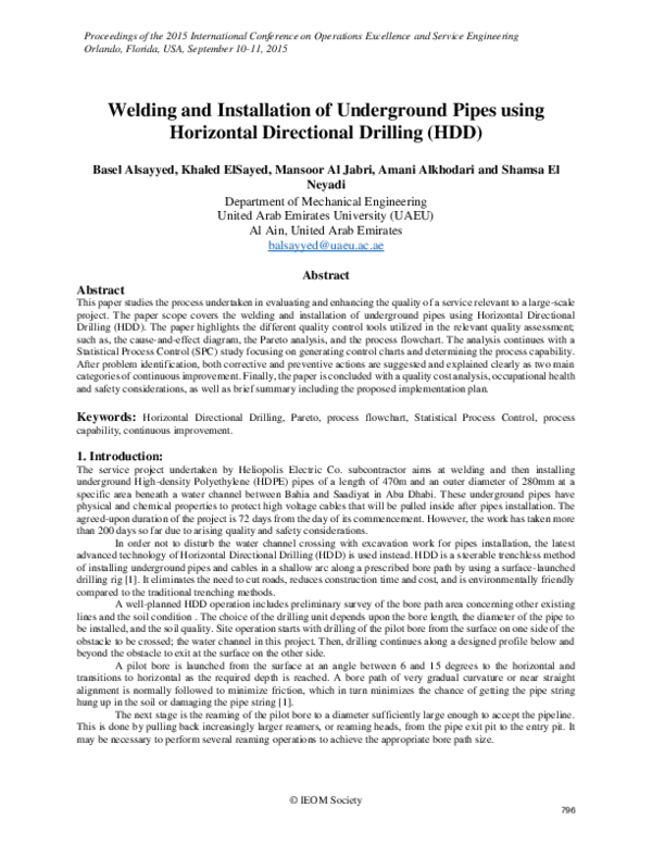 (PDF) Welding and Installation of Underground Pipes using Horizontal ...