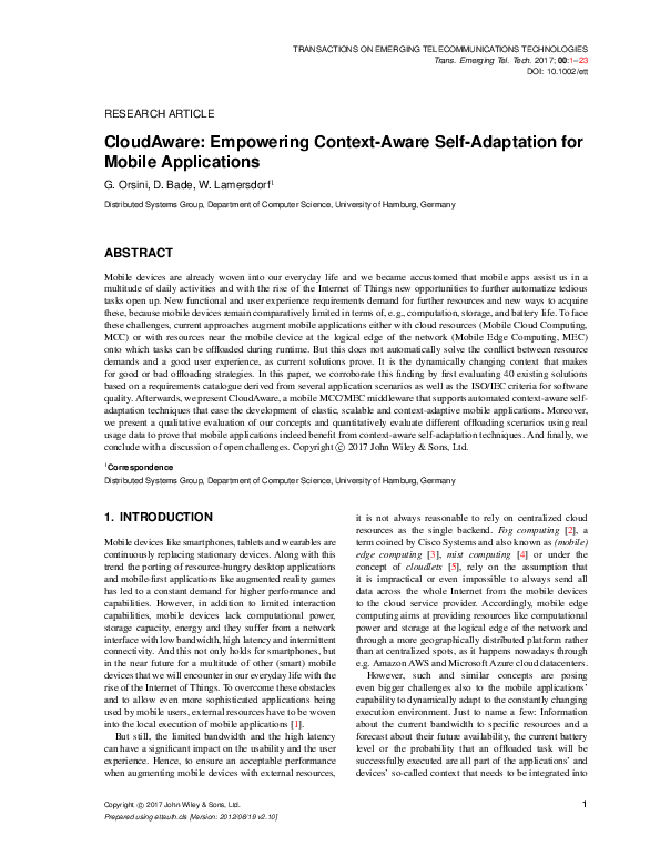 (PDF) CloudAware: Empowering context-aware self-adaptation for mobile applications