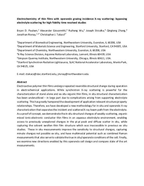 (PDF) Electrochemistry of Thin Films with In Situ/Operando Grazing ...