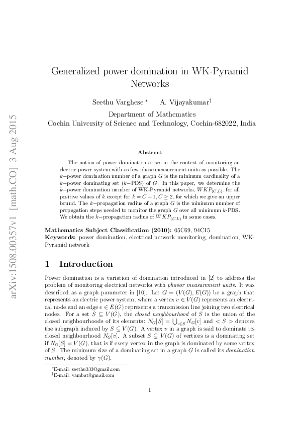 (PDF) Generalized power domination in WK-Pyramid Networks