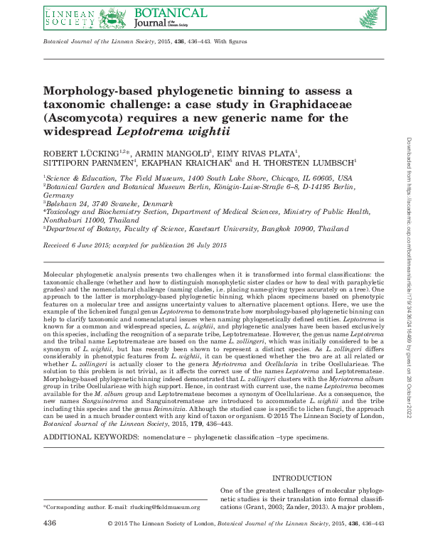 (PDF) Morphology-based phylogenetic binning to assess a taxonomic challenge: a case study in ...
