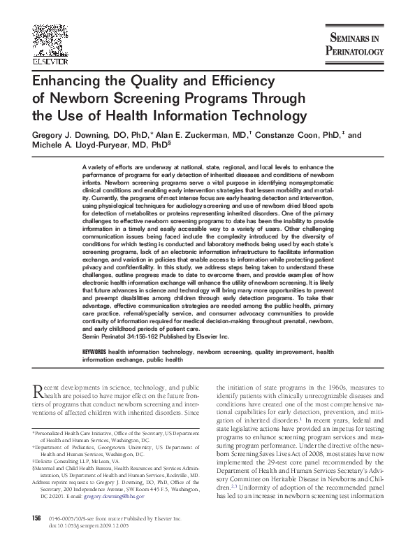 (PDF) Enhancing the Quality and Efficiency of Newborn Screening ...