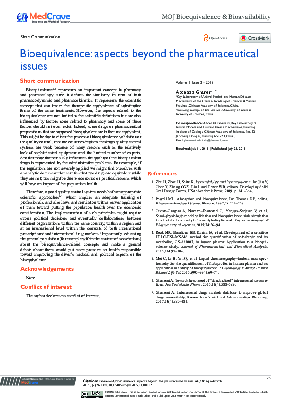 (PDF) Bioequivalence: Aspects beyond the Pharmaceutical Issues