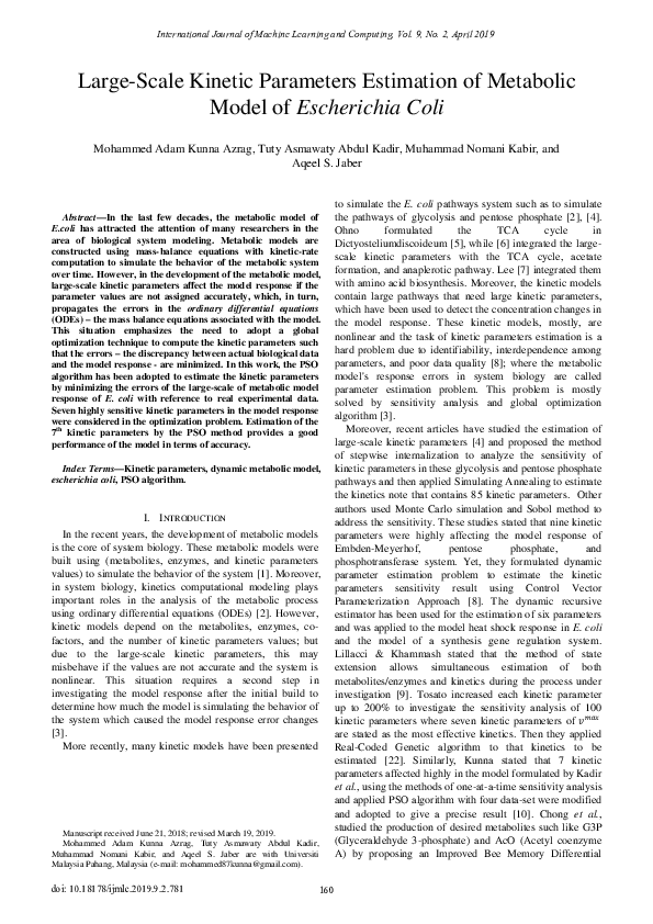 (PDF) Large-Scale Kinetic Parameters Estimation of Metabolic Model of ...