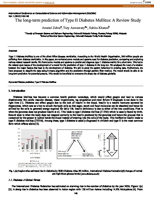 (PDF) The Long-Term Prediction of Type II Diabetes Mellitus: A Review Study