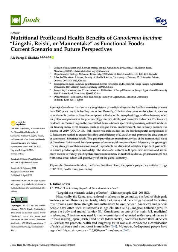 (PDF) Nutritional Profile and Health Benefits of Ganoderma lucidum ...