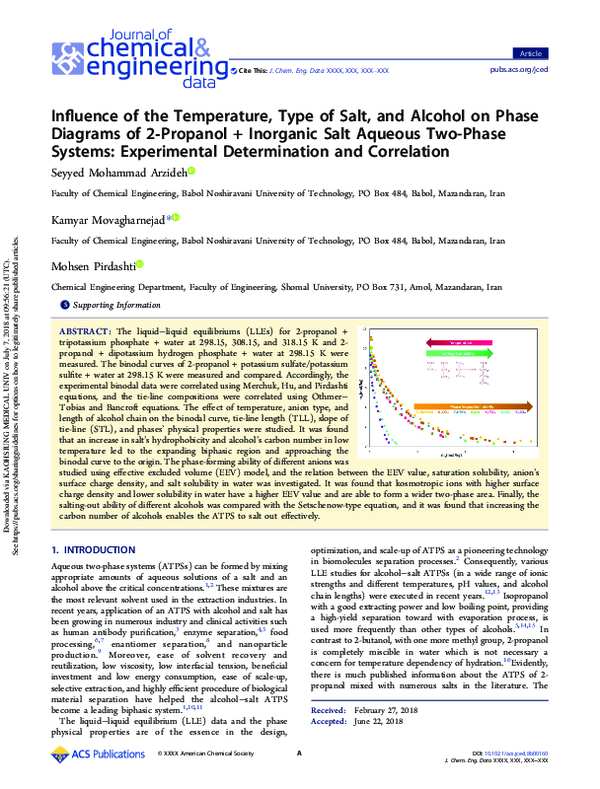 (PDF) Influence of the Temperature, Type of Salt, and Alcohol on Phase ...