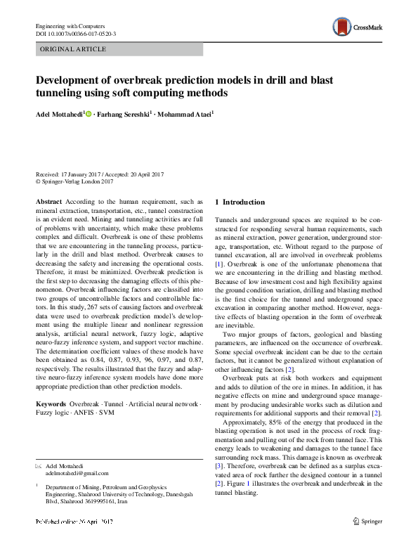 (PDF) Development of overbreak prediction models in drill and blast tunneling using soft ...
