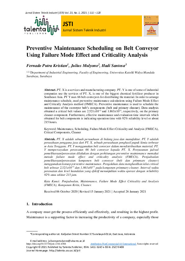 (PDF) Preventive Maintenance Scheduling on Belt Conveyor Using Failure ...