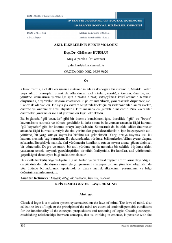 (PDF) Akil İlkeleri̇ni̇n Epi̇stemoloji̇si̇