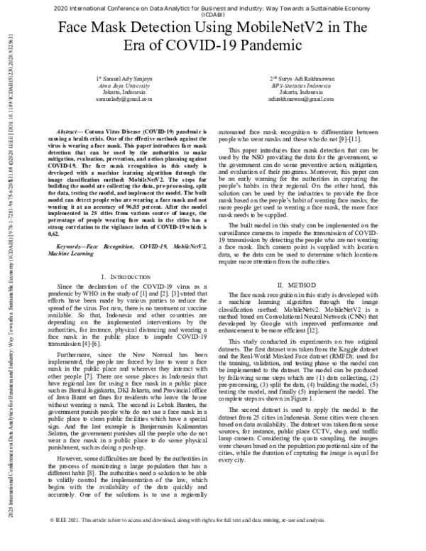 (PDF) Face Mask Detection Using MobileNetV2 in The Era of COVID-19 Pandemic