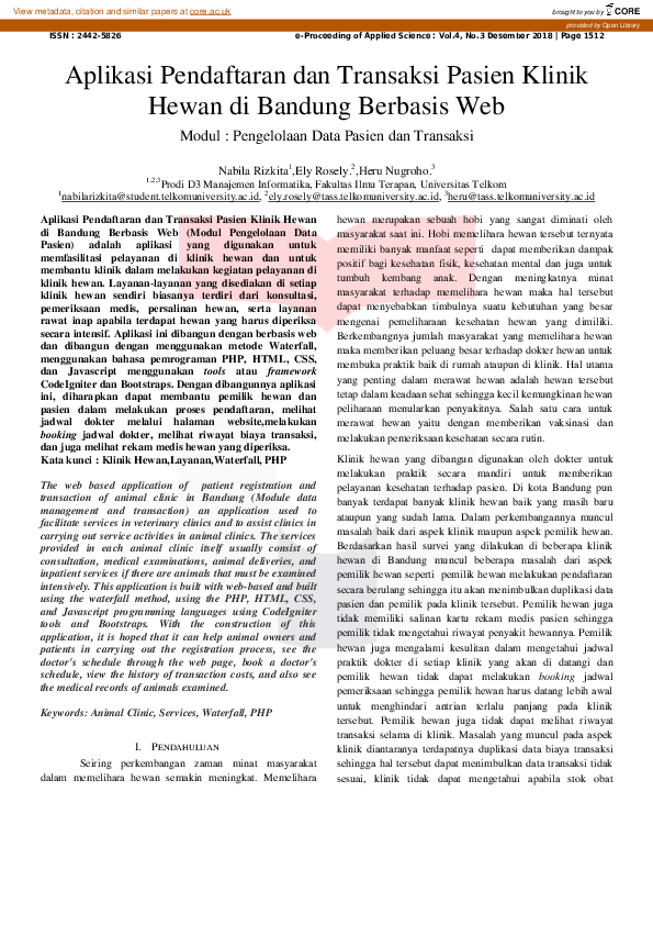 (PDF) Aplikasi Pendaftaran Dan Transaksi Pasien Klinik Hewan DI Bandung Berbasis Web (Modul ...