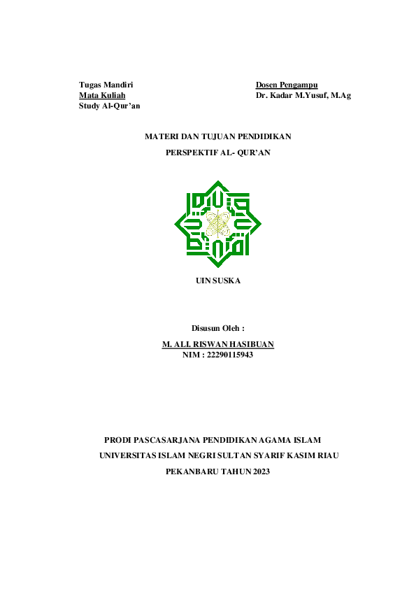 (PDF) TUJUAN PENDIDIKAN PERSPEKTIF AL-QUR'AN