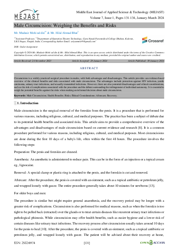 (PDF) Male Circumcision: Weighing the Benefits and Risks
