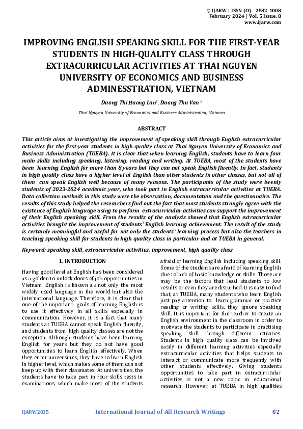 (PDF) IMPROVING ENGLISH SPEAKING SKILL FOR THE FIRST-YEAR STUDENTS IN HIGH-QUALITY CLASS THROUGH ...