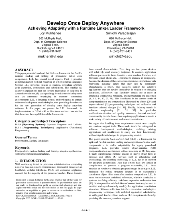 (PDF) Develop once deploy anywhere achieving adaptivity with a runtime linker/loader framework