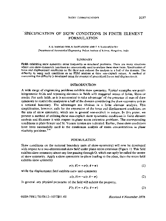 (PDF) Specification of skew conditions in finite element formulation