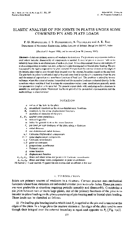 (PDF) Elastic analysis of pin joints in plates under some combined pin ...