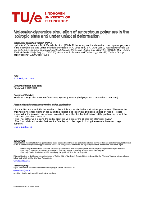 (PDF) Molecular-dynamics simulation of amorphous polymers in the ...