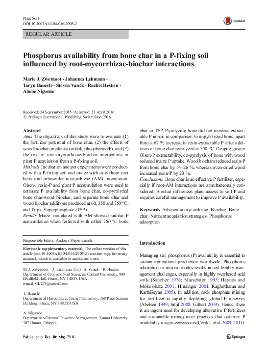 (PDF) Phosphorus availability from bone char in a P-fixing soil ...