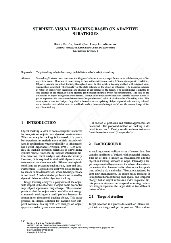 (PDF) Subpixel Visual Tracking Based on Adaptive Strategies