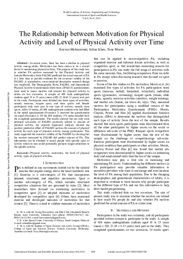 (PDF) The Relationship between Motivation for Physical Activity and ...