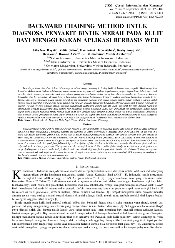(PDF) Backward Chaining Method Untuk Diagnosa Penyakit Bintik Merah Pada Kulit Bayi Menggunakan ...