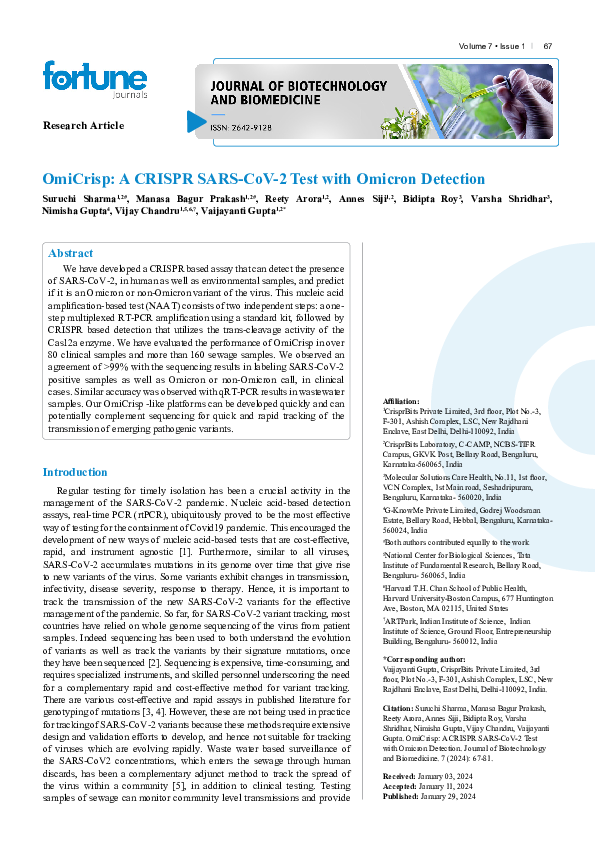 (PDF) OmiCrisp: A CRISPR SARS-CoV-2 Test with Omicron Detection