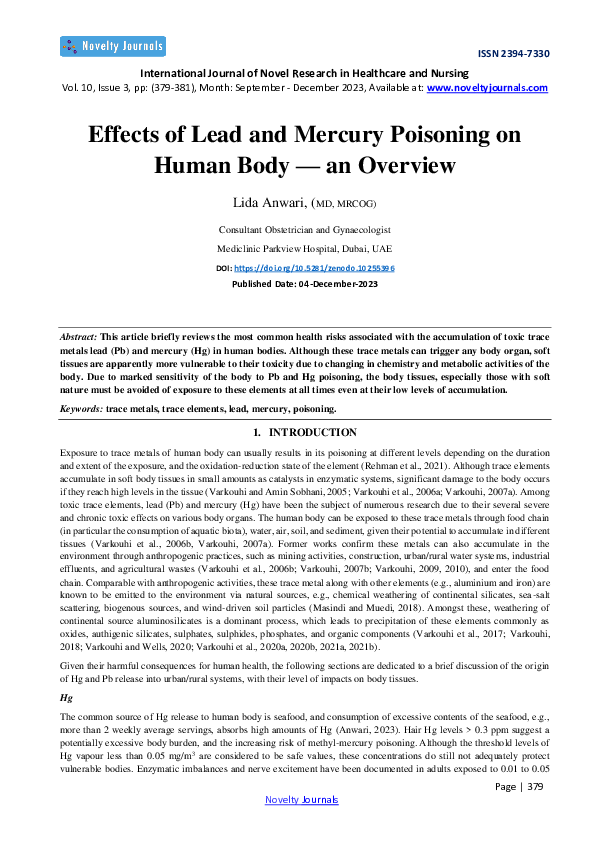(PDF) Effects of Lead and Mercury Poisoning on Human Body - an Overview