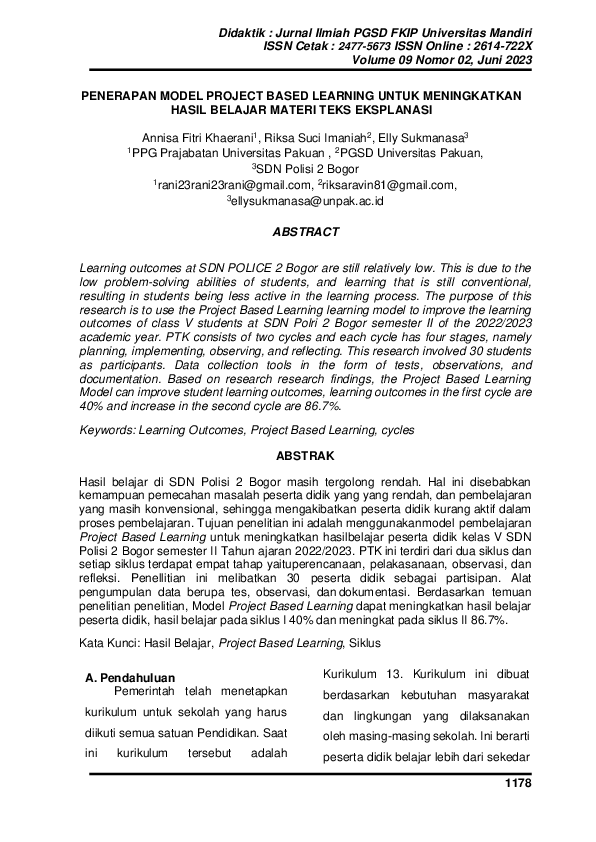 (PDF) Penerapan Model Project Based Learning Untuk Meningkatkan Hasil Belajar Materi Teks ...